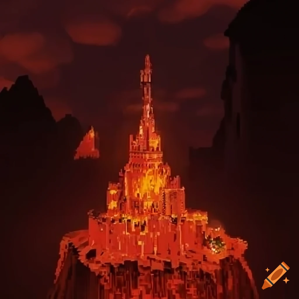 Gothic castle in a lava world with voxel art style on Craiyon