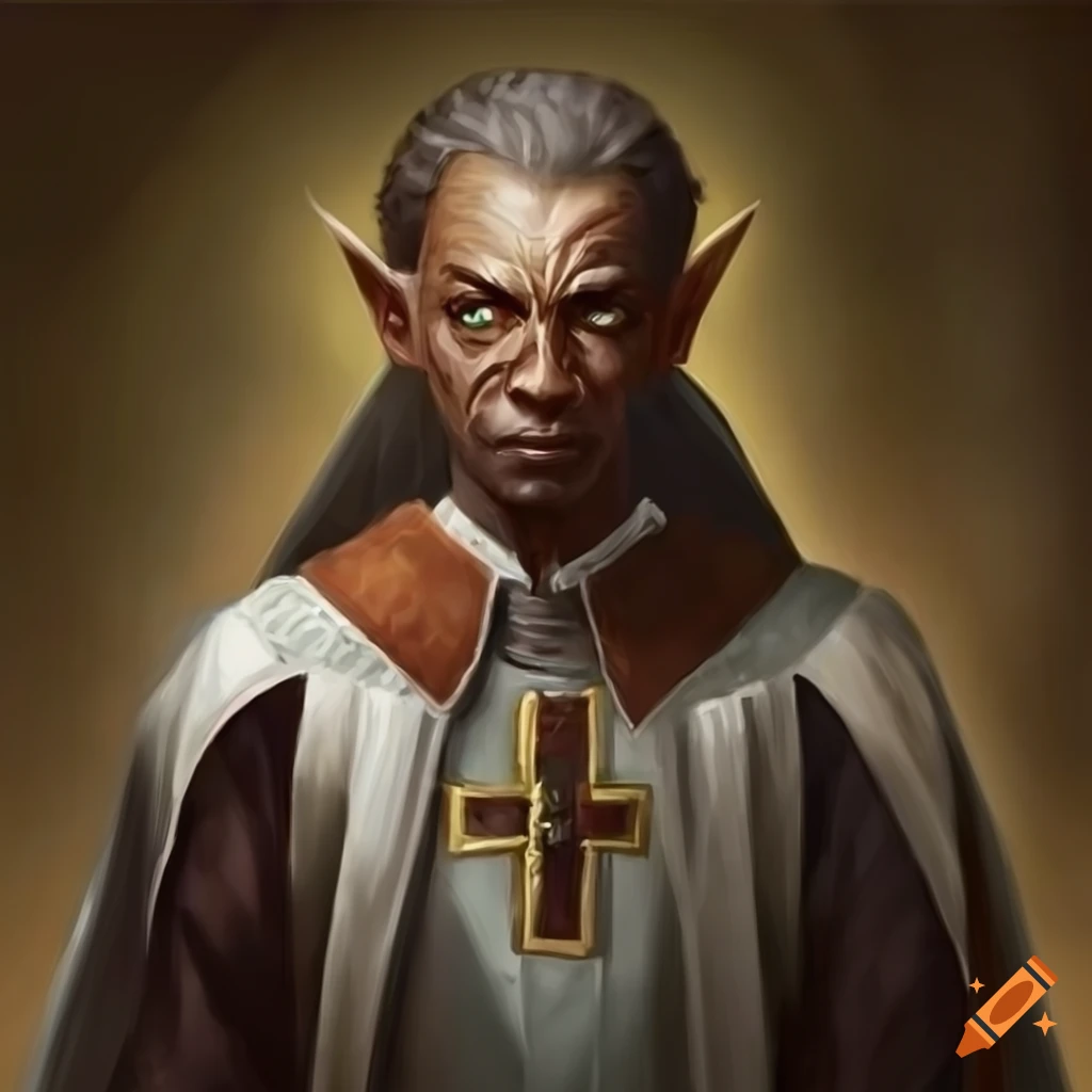 Middle-aged elf man in priest's vestments for dungeons & dragons ...