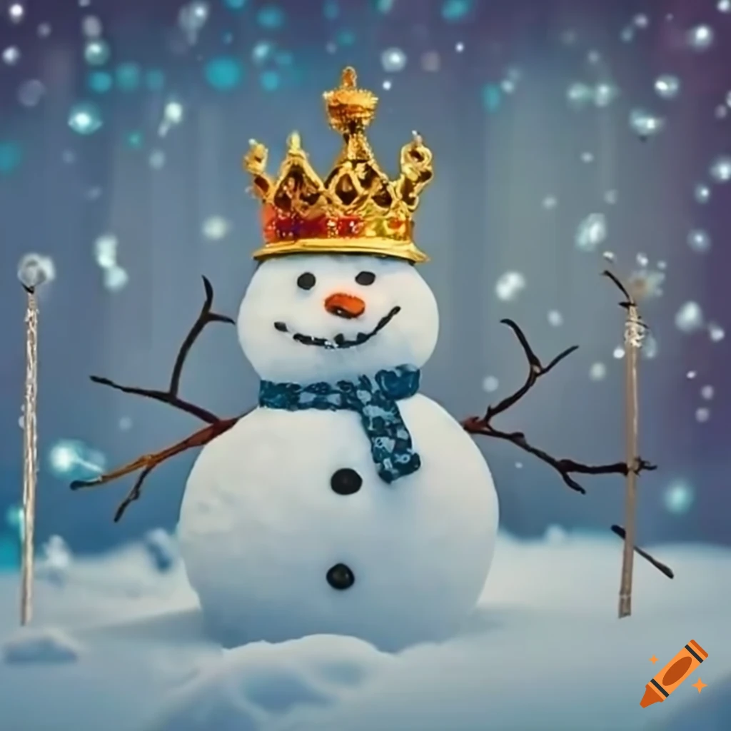 Snowman with wand and crown in a castle on Craiyon