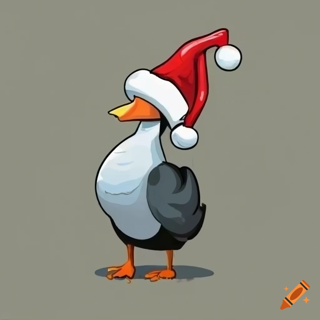Cartoon magpie goose wearing a santa hat on Craiyon
