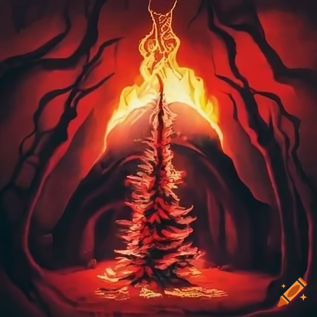 Unconventional christmas tree in a hellish setting on Craiyon