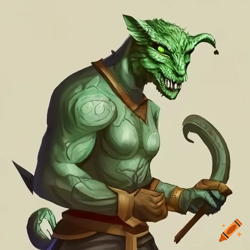 Male dragonborn monk with emerald green skin and tawny eyes in a DnD ...