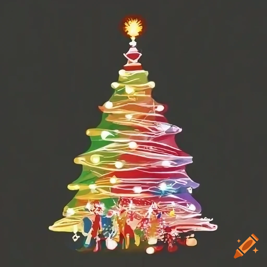 Family of five in front of a beautifully lit christmas tree on Craiyon