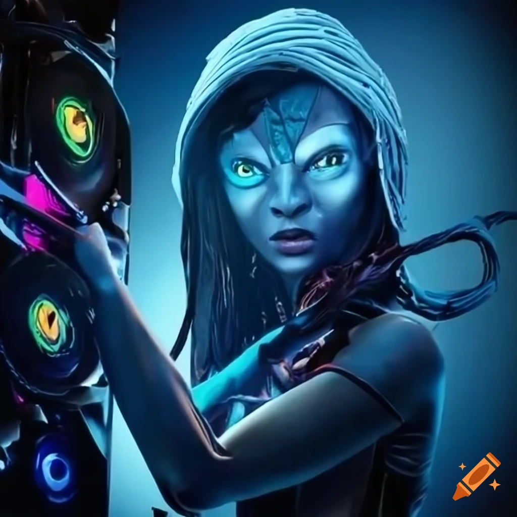 Avatar inside a computer case with cyber cables and motherboard on Craiyon