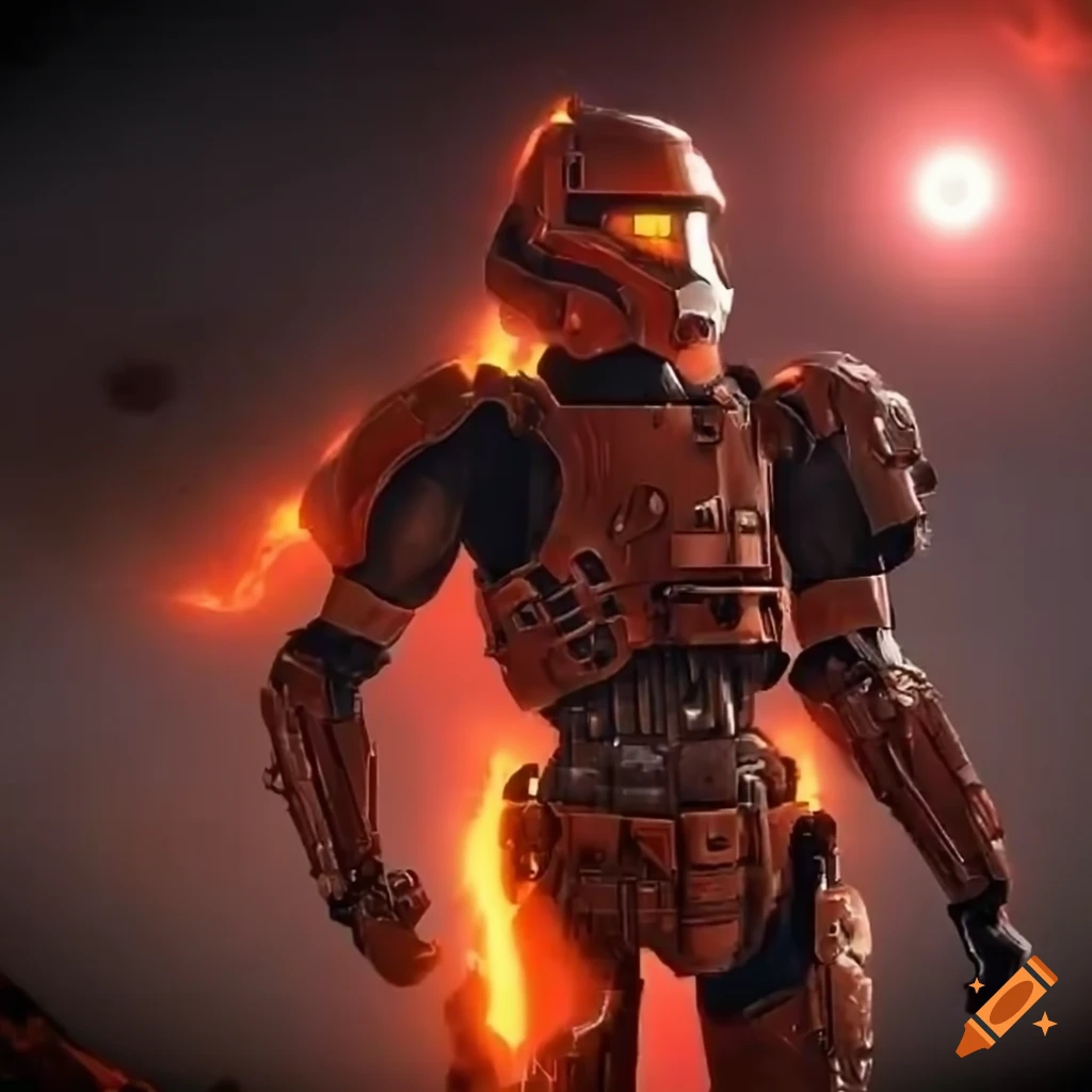 Sci-fi trooper in magma planet on Craiyon