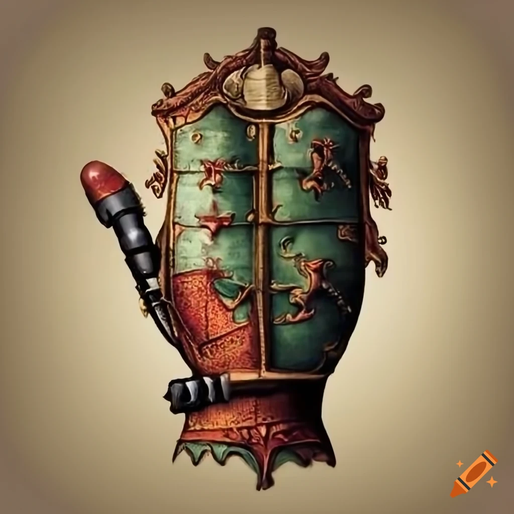 Medieval heraldry with a prosthetic hand on Craiyon