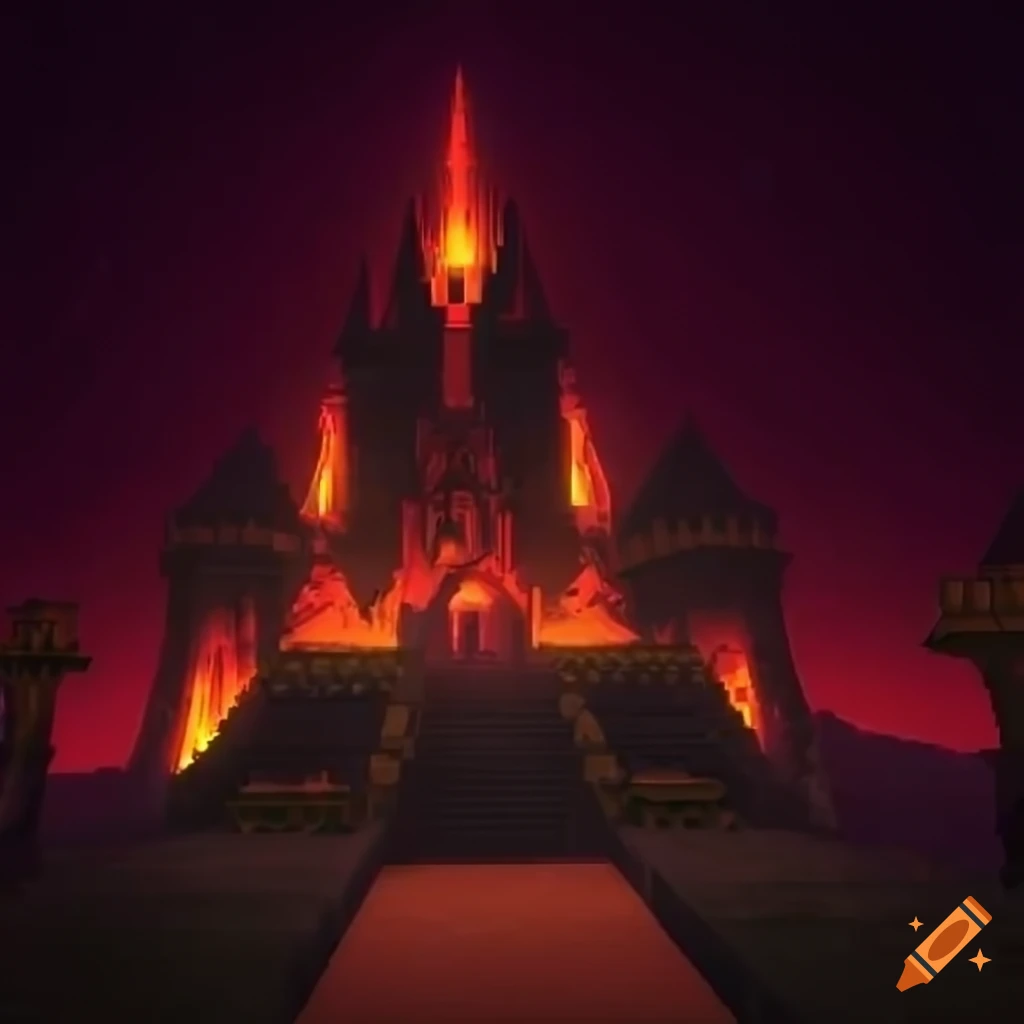 Elegant retro video game castle in a lava world with gothic architecture on Craiyon