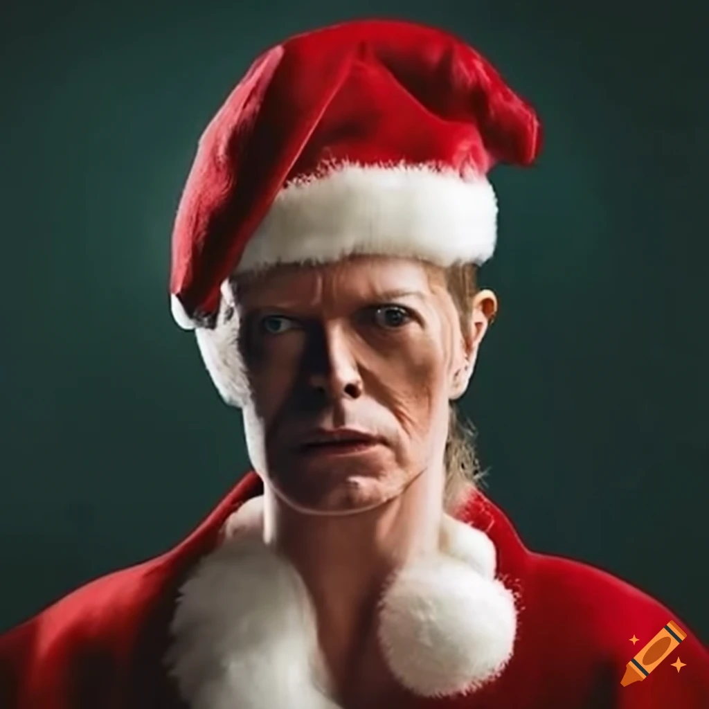 Illustration of david bowie portraying santa claus on Craiyon
