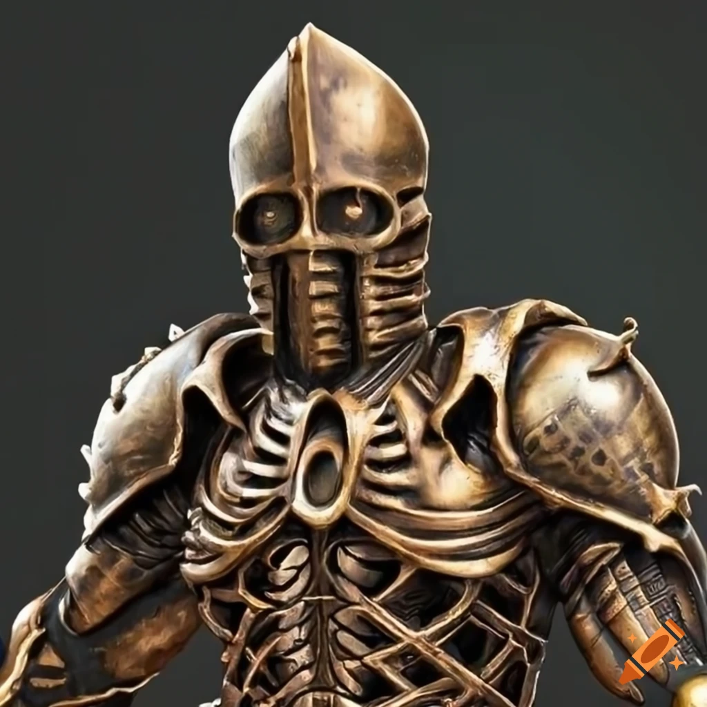 Bronze biomechanical knight with broad shoulders on Craiyon