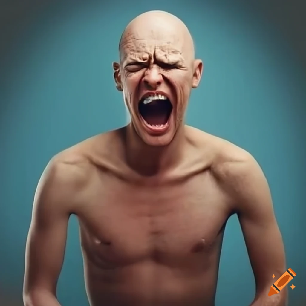 Colorful image of mr. osankly with fisheye lens screaming on Craiyon