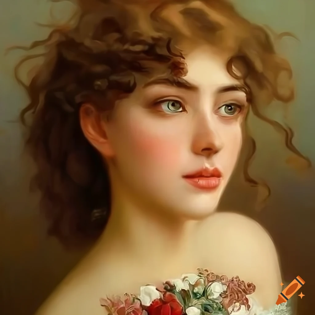 Painting of a woman holding a bouquet of flowers by Edouard Bisson on ...