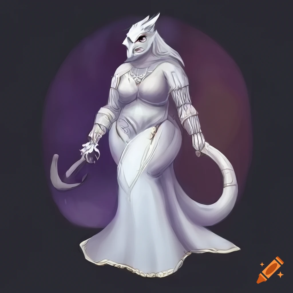 Curvy Female Anthro Dragon Cleric With Wings And White Scales In