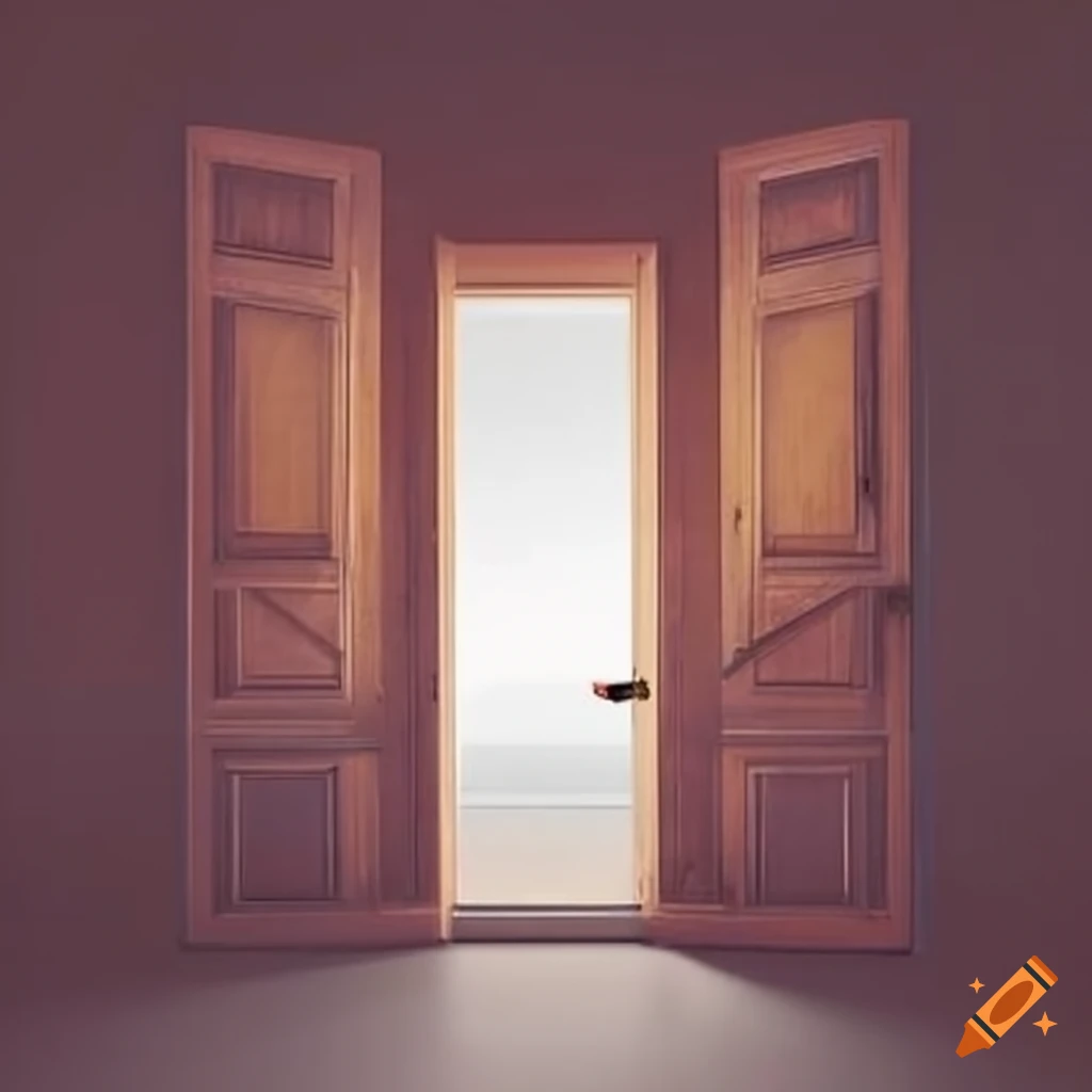 One opened door between two closed doors on Craiyon