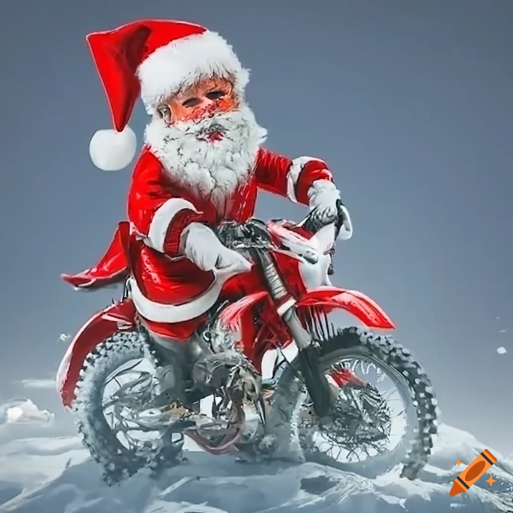 Santa claus with a large honda enduro motorcycle on Craiyon
