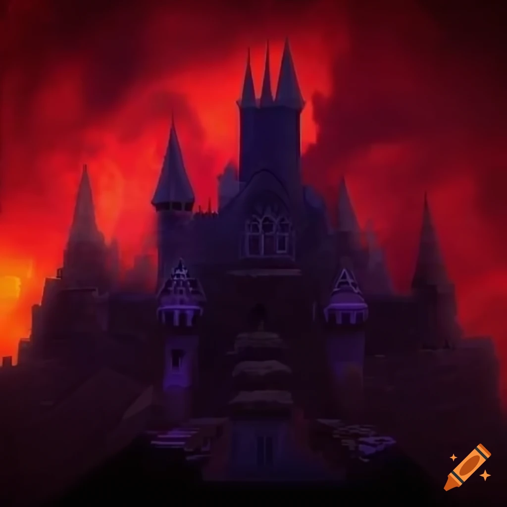 Retro video game castle in a lava world with gothic architecture on Craiyon