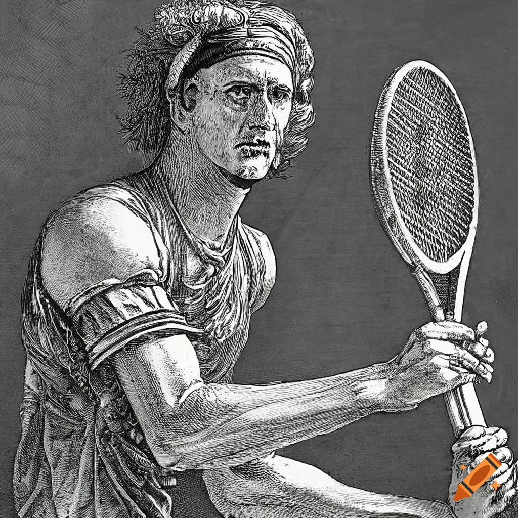 Albrecht Durer style engraving of Alexander Zverev playing tennis on ...