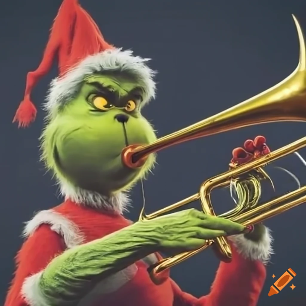 The grinch playing a trombone on Craiyon
