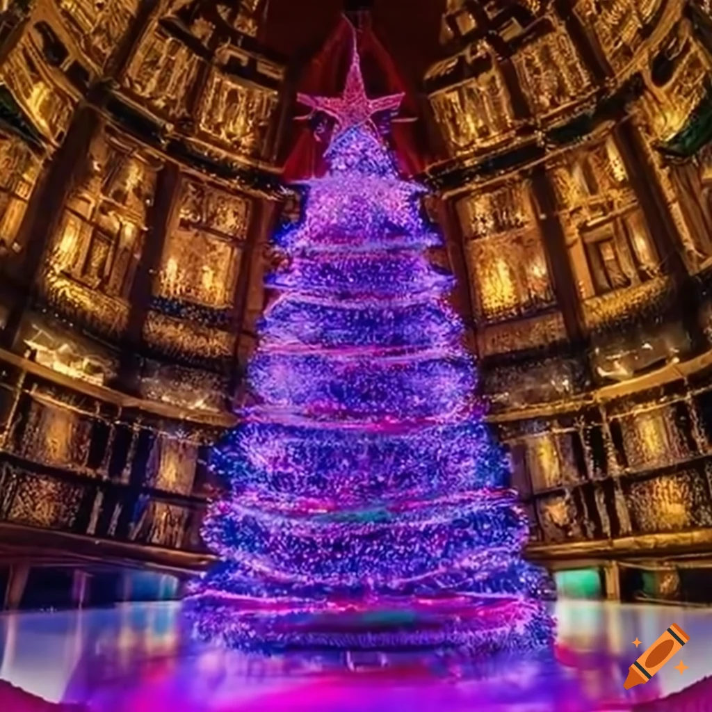 Santa claus sliding down a water slide from a christmas tree on Craiyon