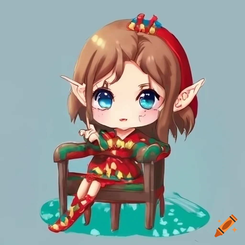 Chibi elf sitting on a chair on Craiyon