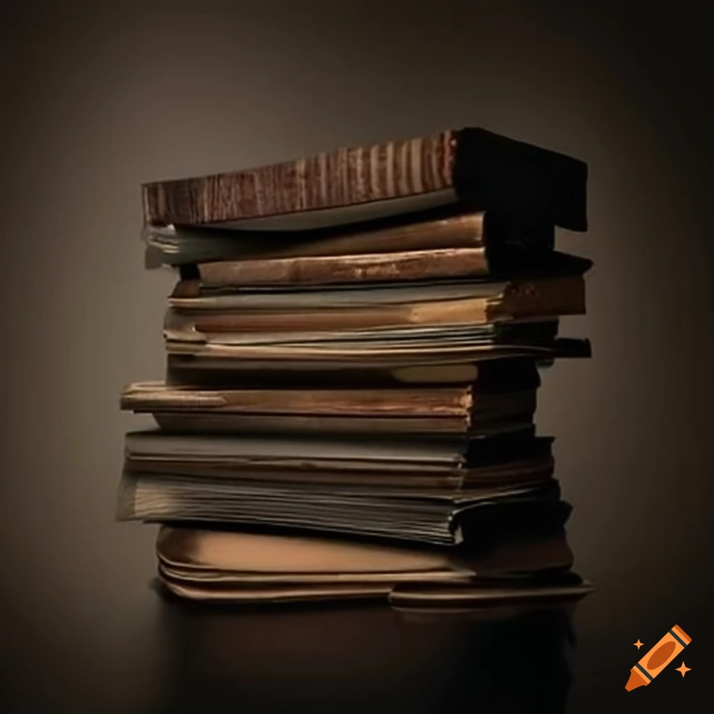 Stacked mysterious books on Craiyon