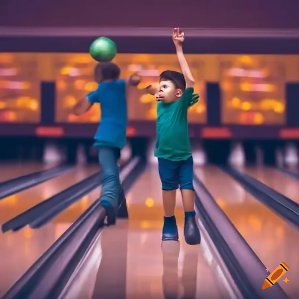 Two boys enjoying a friendly outing at a bowling alley on Craiyon