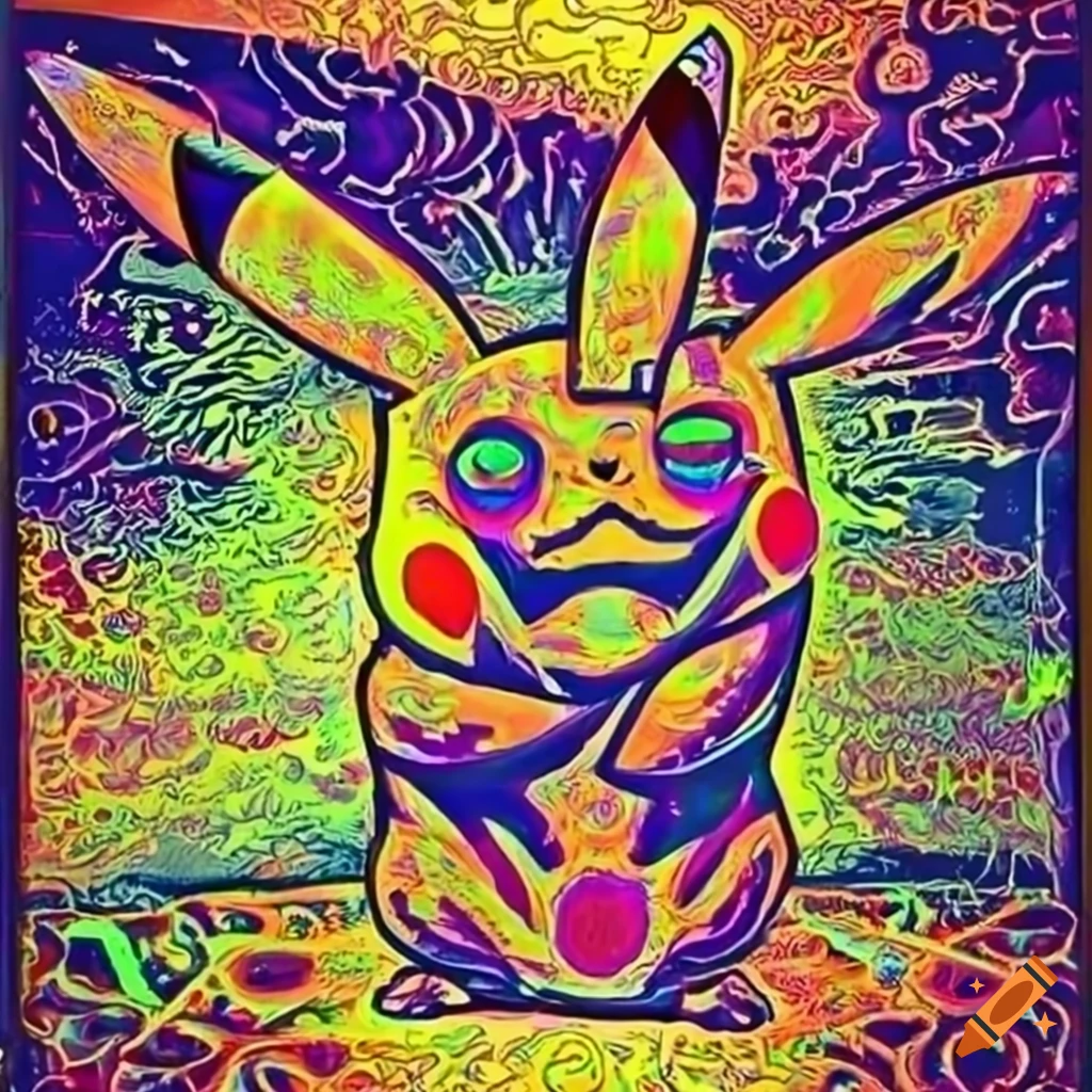 Colorful and psychedelic pikachu artwork on Craiyon