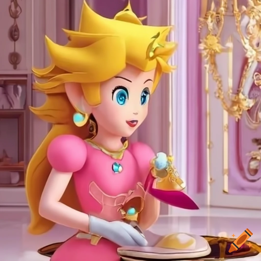 Link examining Princess Peach's shoe collection in an elegant room on ...