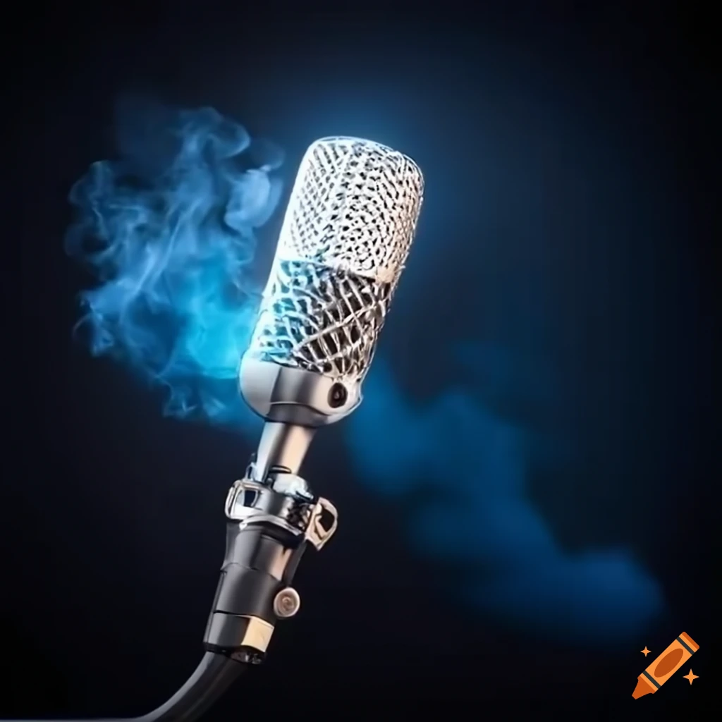 Woman-shaped smoke and fog around a vintage microphone on Craiyon