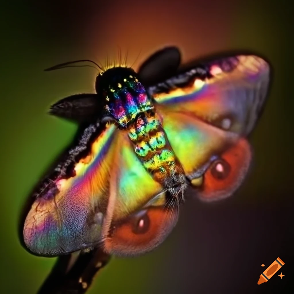 Iridescent Wooly Bear Caterpillar Moth in tropical setting with bright ...