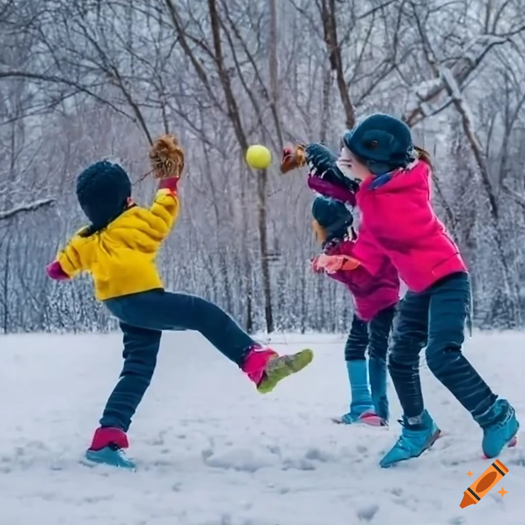 Kids playing softball on a snowy field on Craiyon