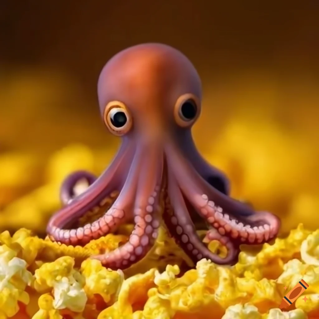Baby octopus enjoying some popcorn on Craiyon