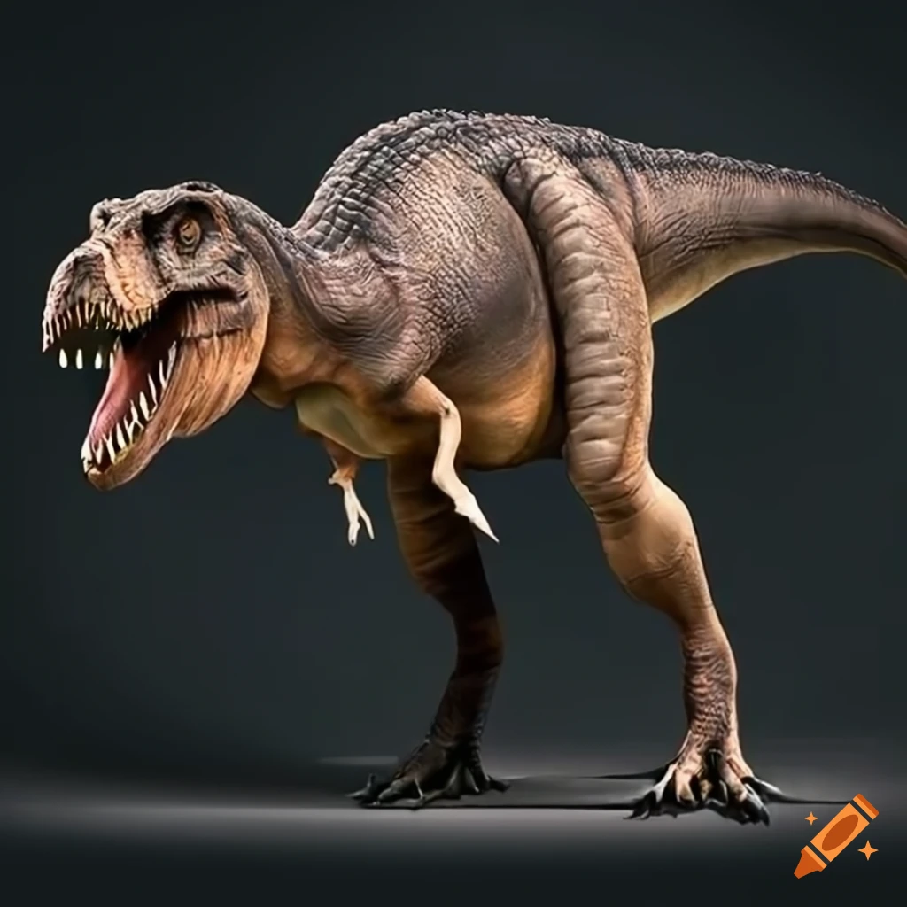 Photo-realistic t-rex in a fullbody shot looking left on Craiyon