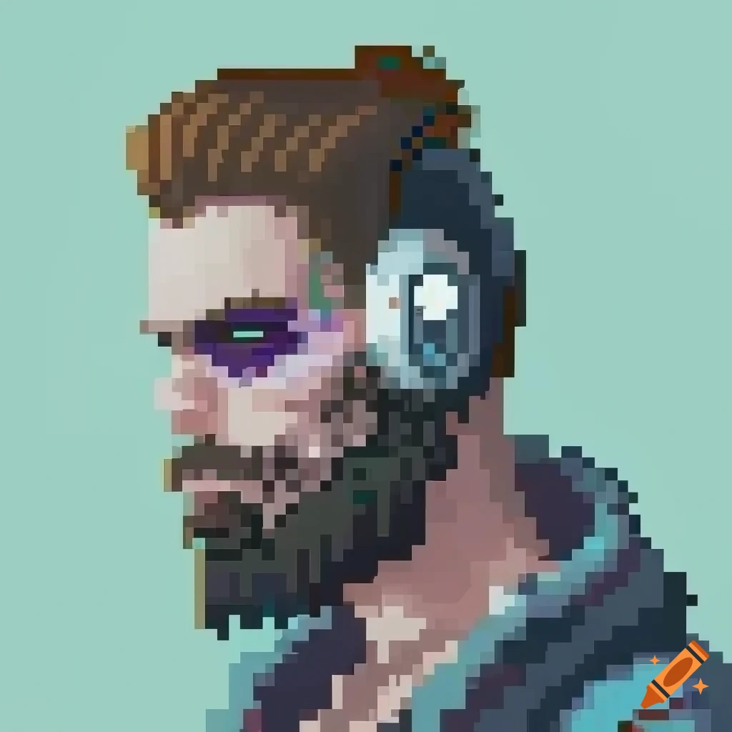 Cyberpunk guy with white headphones and a backwards hat in pixel art on ...