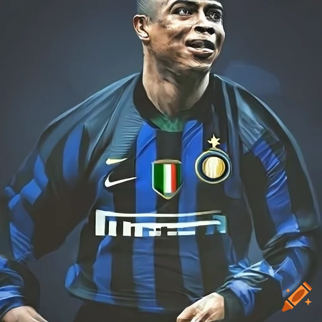 Realistic wallpaper of ronaldo nazario with inter milan logo in the ...