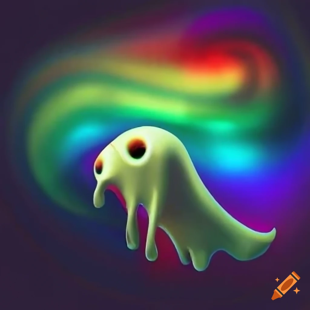 Eerie rainbow ghost with flowing eyes on Craiyon
