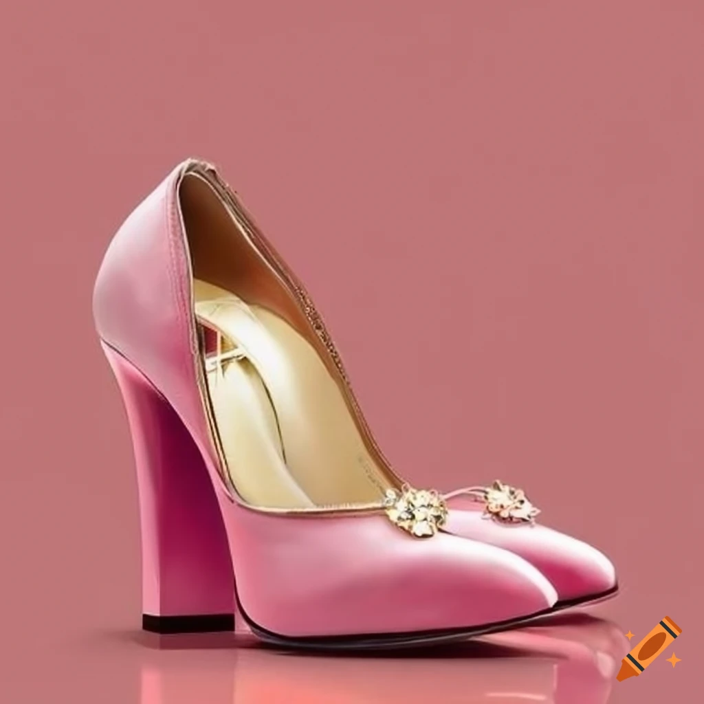 Fashionable link examining a princess peach high-heeled shoe in a ...