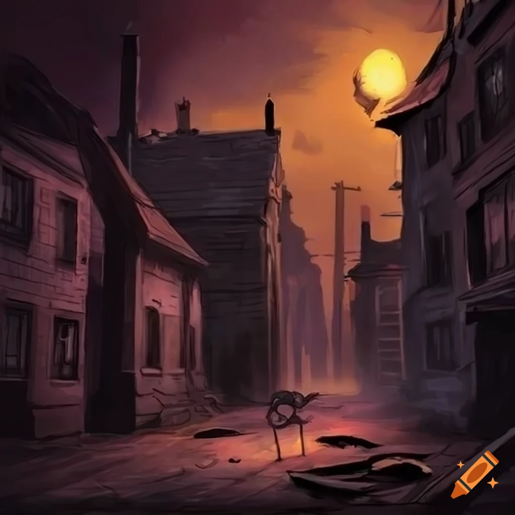 Scary monster-themed street scene artwork on Craiyon