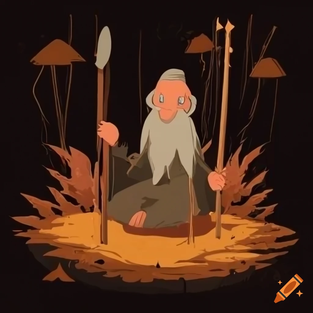 Hermit with a staff in the taiga on Craiyon