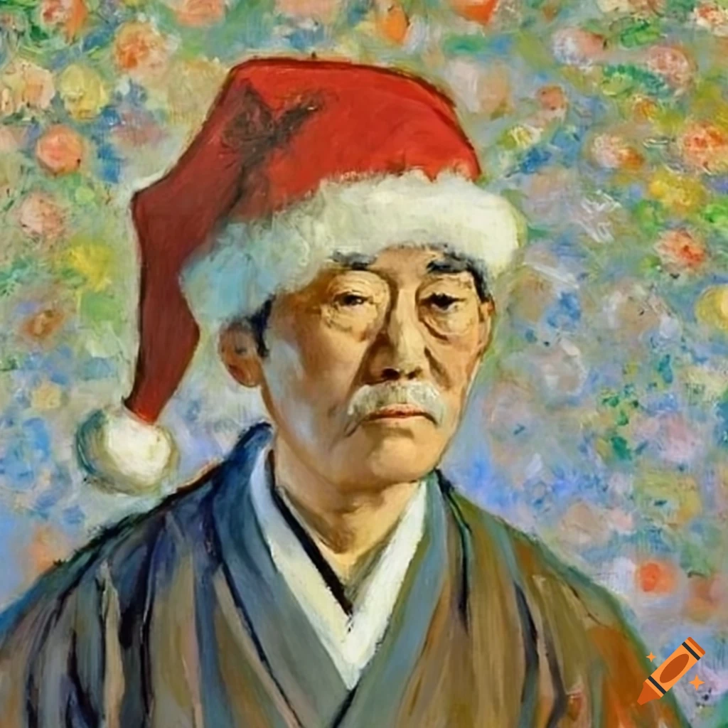 Claude monet's painting of professor jigoro kano with a christmas hat ...