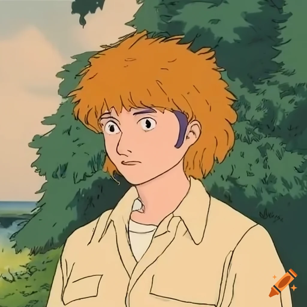 Studio Ghibli style model sheet of a scruffy man army mechanic with a ...