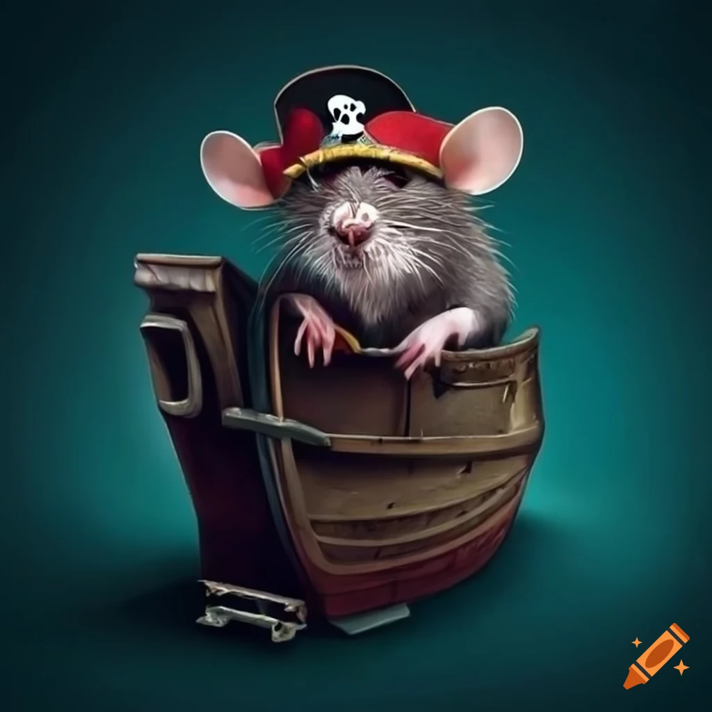 Hyperrealistic funny pirate rat on a ship in the canalization on Craiyon