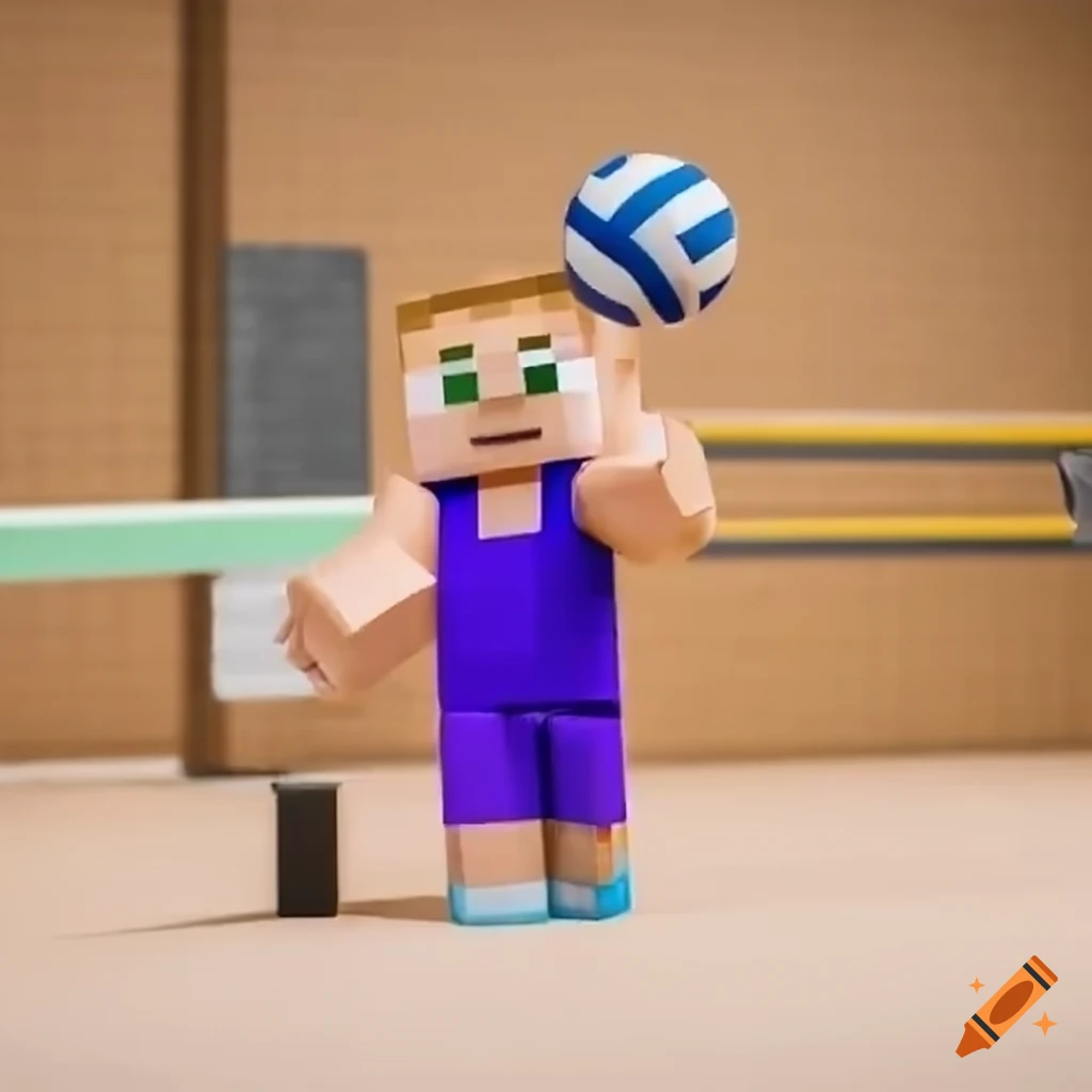 Minecraft character playing volleyball with protective gear on Craiyon