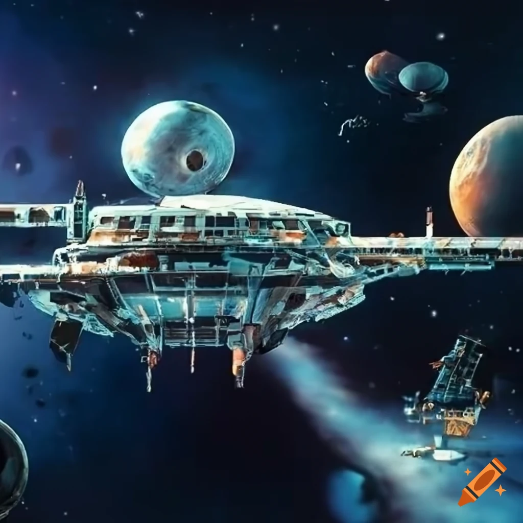 50s sci fi spaceport station for trading on Craiyon