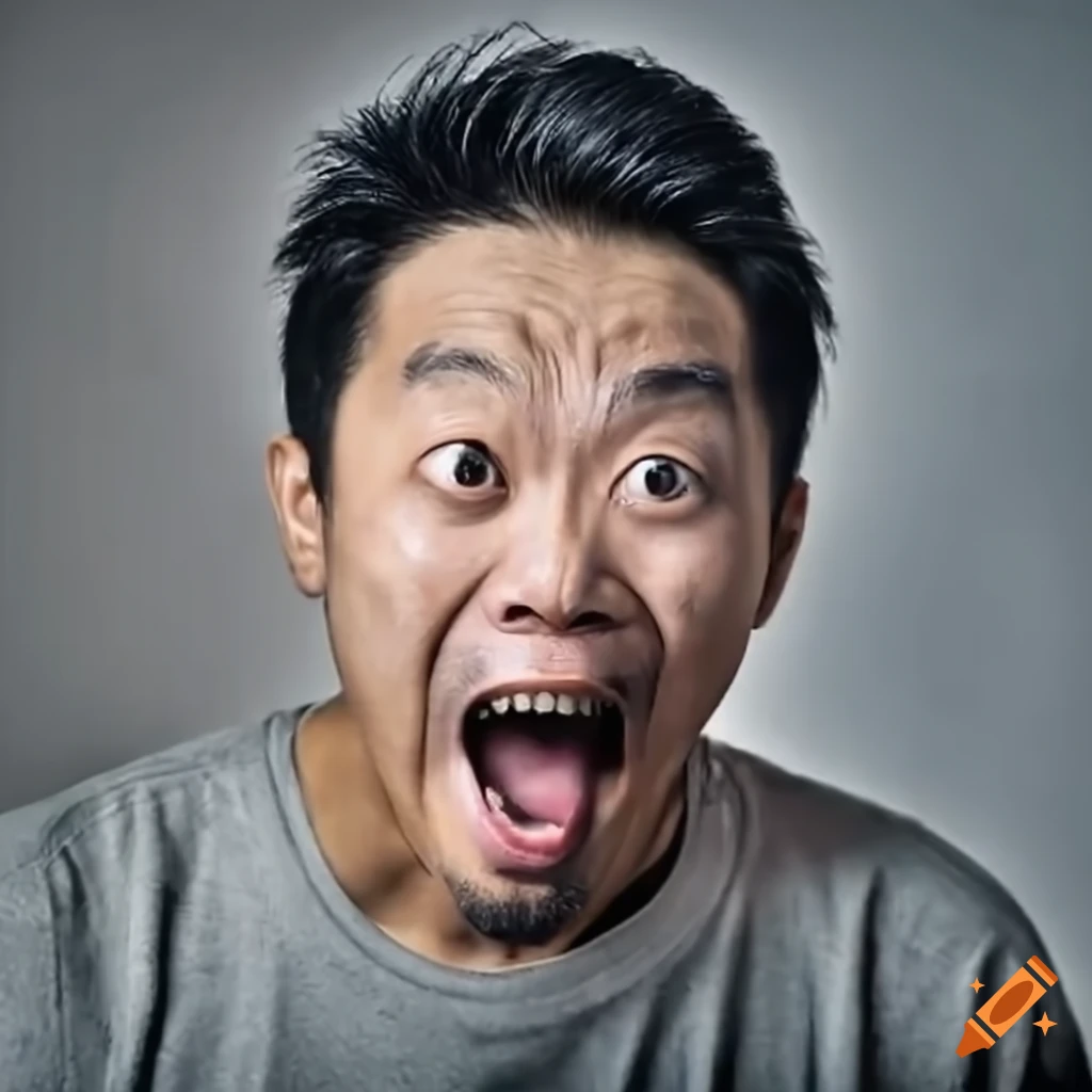 Shocked and screaming asian man on Craiyon