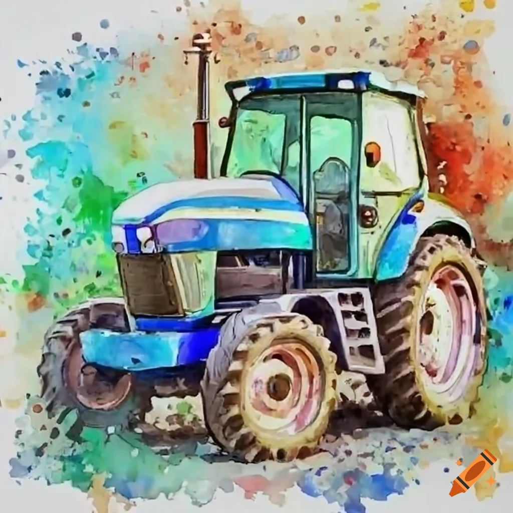 Modern tractor drawn with oil on Craiyon