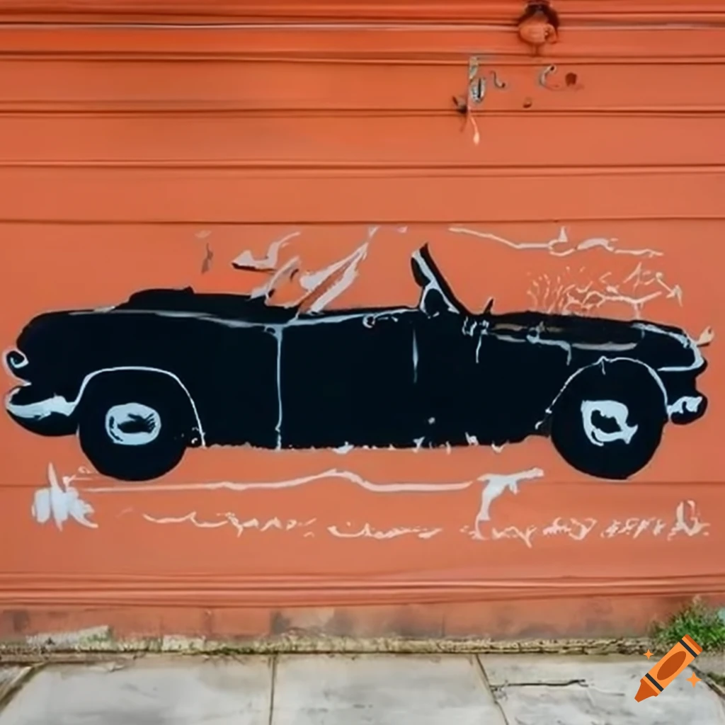 Colorful banksy stencil of a vintage convertible car on Craiyon