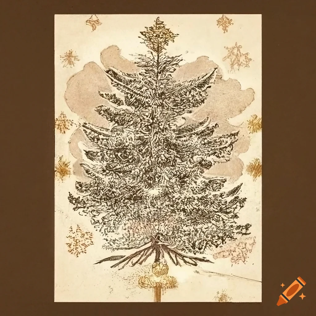 Victorian Christmas presents drawing in warm cream and gold tones on ...