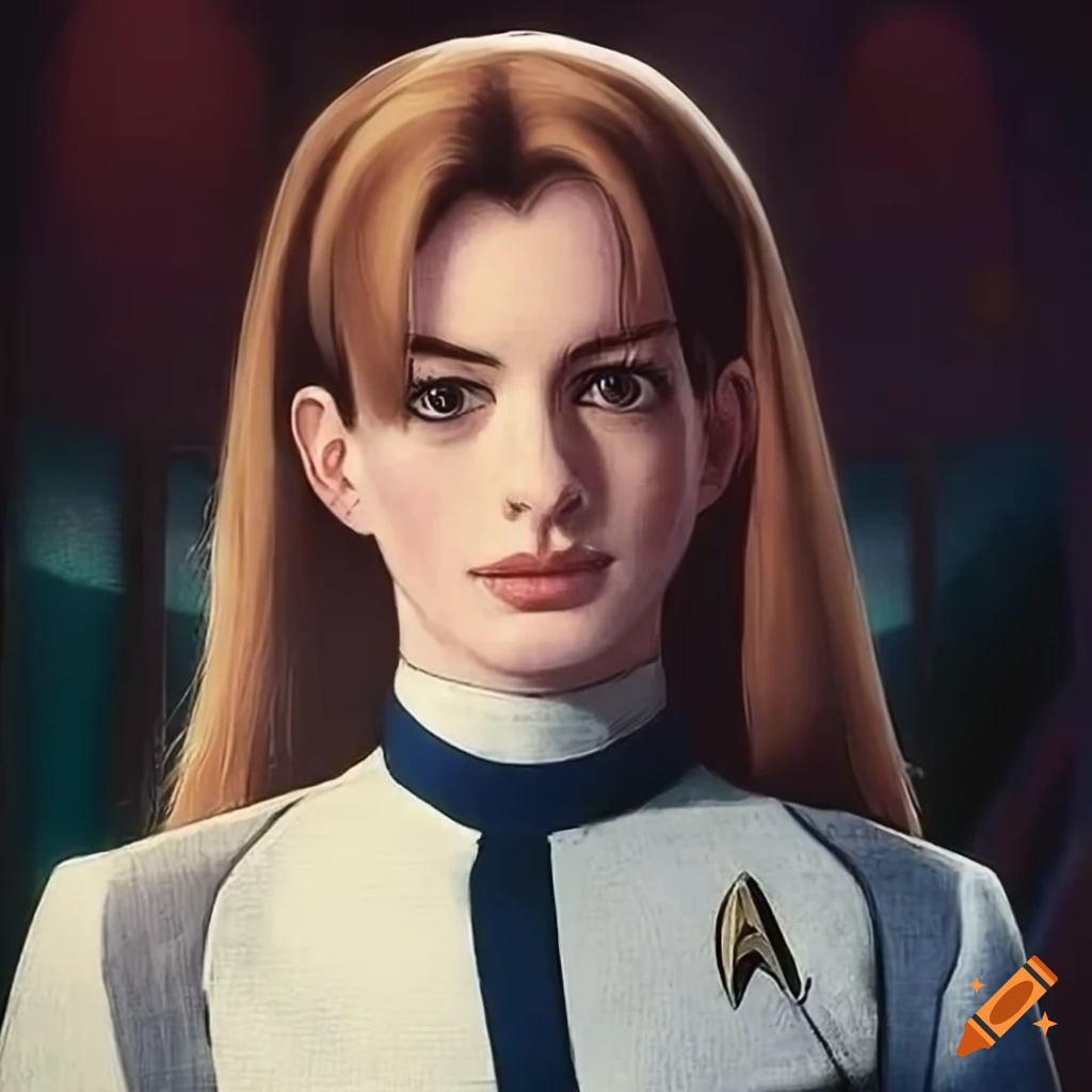 Young anne hathaway in star trek discovery uniform on comic book cover ...