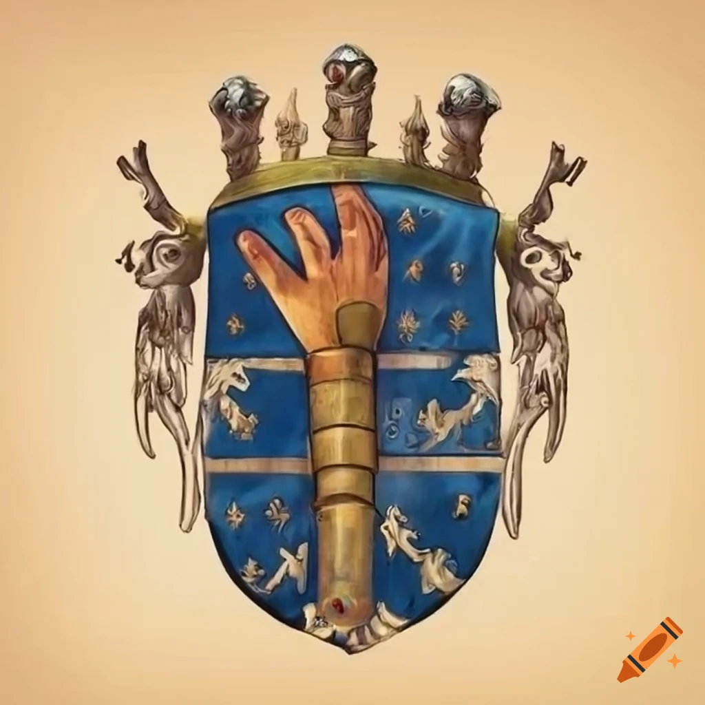 Medieval heraldry with a prosthetic hand on Craiyon