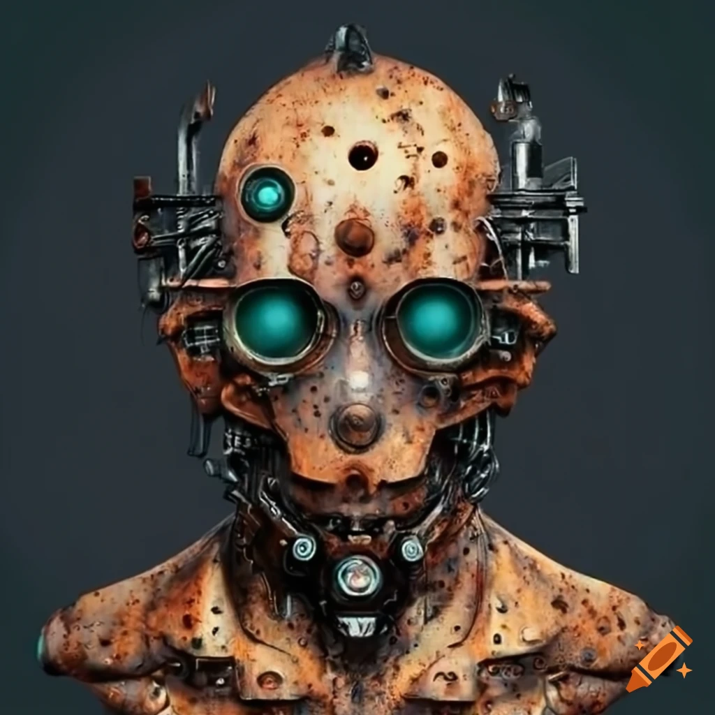 Steam punk rusty cyborg man on Craiyon